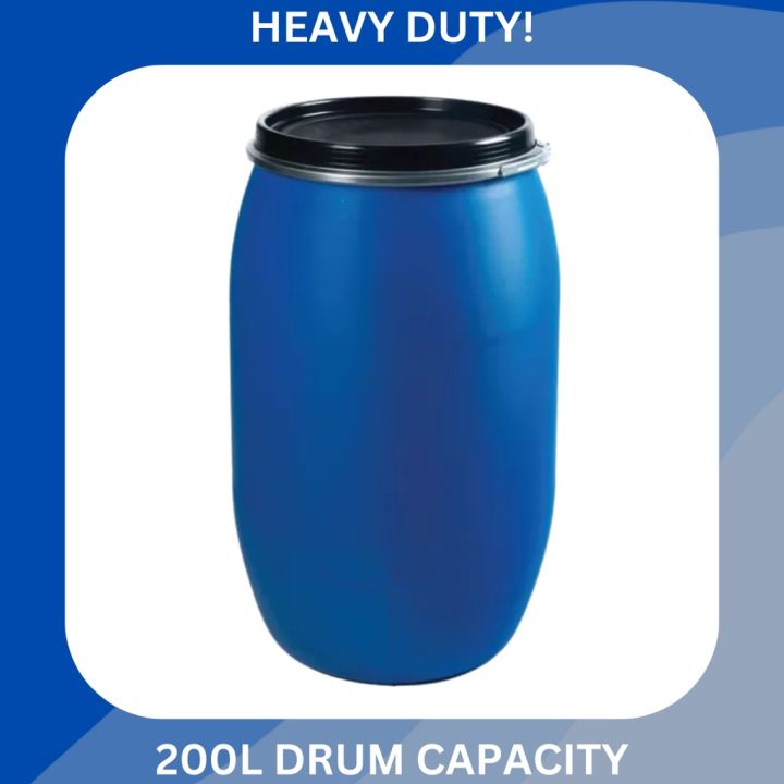 170 Liter Blue Plastic Container Drum, HDPE,Open-Head with Lid and Ring ...