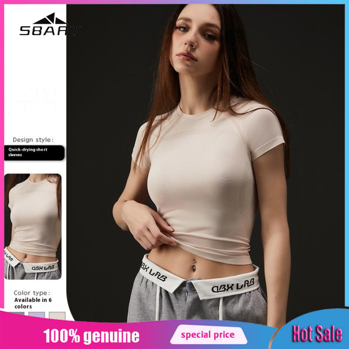 SBART เสื้อยืดกีฬาแขนสั้นรัดรูปเสื้อผ้าโยคะยืดแห้งเร็ว | Lazada.co.th