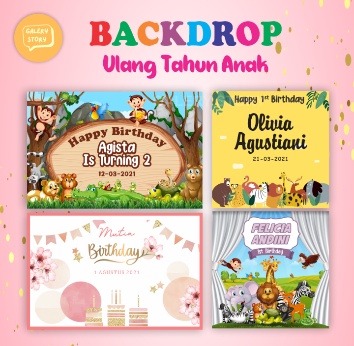 Backdrop Ulang Tahun Anak Custom Little Pony/Zoo/Animal/Frozen/LOL ...