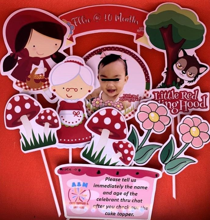 RED RIDING HOOD DESIGN CAKE TOPPERS WITH PERSONALIZED PICTURE, NAME AND ...