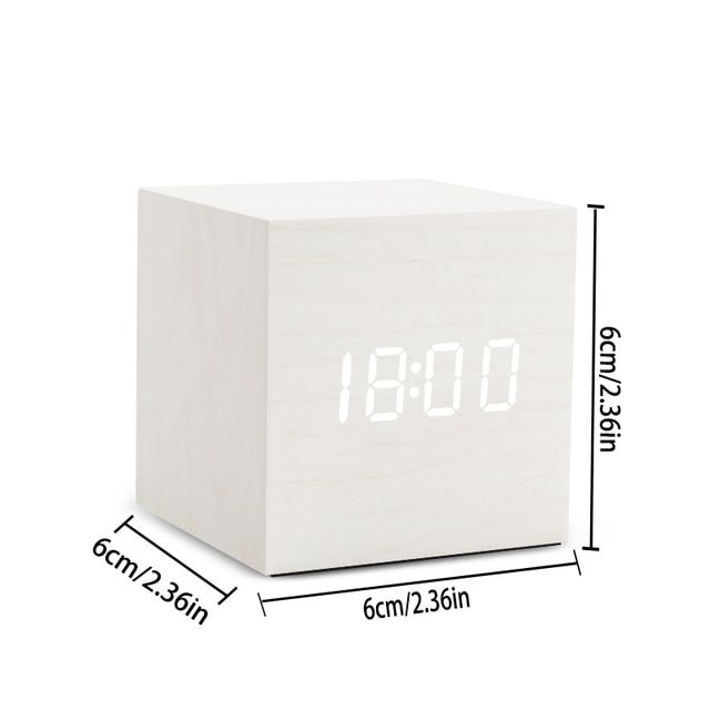 USB/AAA Clocks LED Wooden Alarm Clock Watch Table Voice Control Digital ...