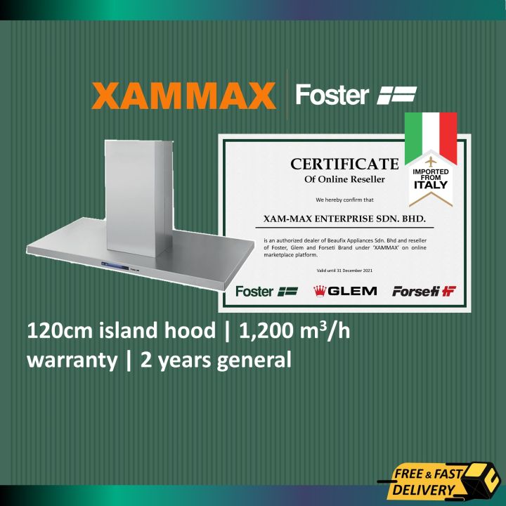 Foster - MASTER ISLAND II - 1200mm Island Kitchen Cooker Hood Designer ...
