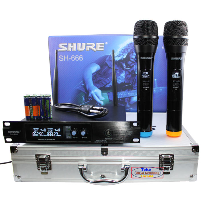 Mic Wireless Shure SH-666 Mikrofon Tanpa Kabel + Box Koper Aluminium ...
