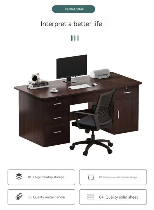 Desktop computer desk Modern simple desk with drawers office desk Solid ...
