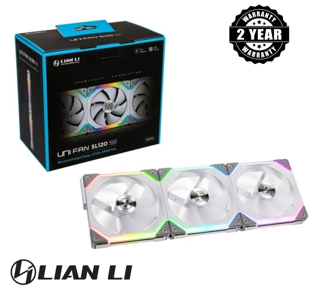 Lian Li Uni Fan SL120 Case Fan White ARGB (3 Fan Pack, 120mm, PWM, ARGB ...