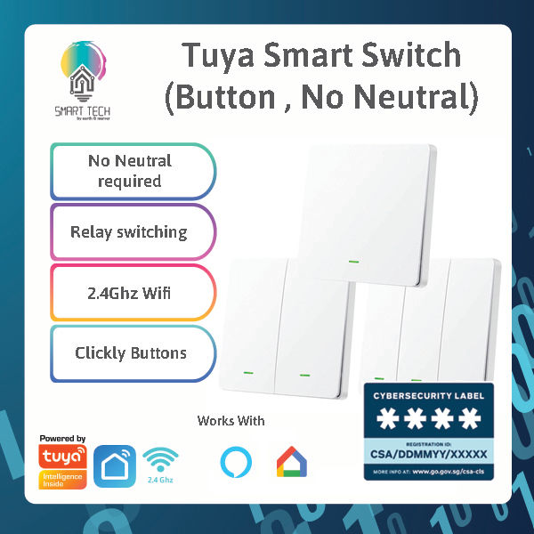 (Local Stock) Smart Switch / Tuya Switch / No Neutral Version ...