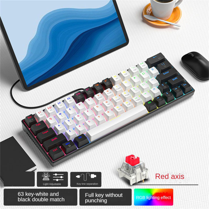 LJAN Spot 63-key Double-spell Game Keyboard Mechanical Green Shaft Red ...