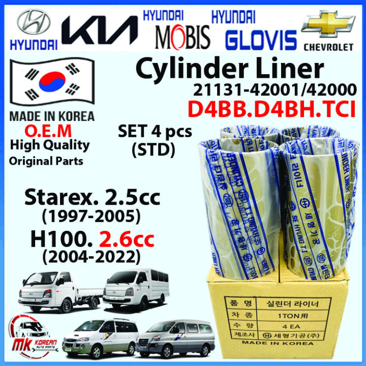 [OEM] Cylinder Liner.(STD). SET 4 pcs. for D4BB.D4BH.TCI. for Starex ...