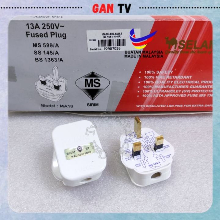 Original Selamat MA18 1 Gang 3 Pin 13A 250V Sirim Approved Plug Top ...