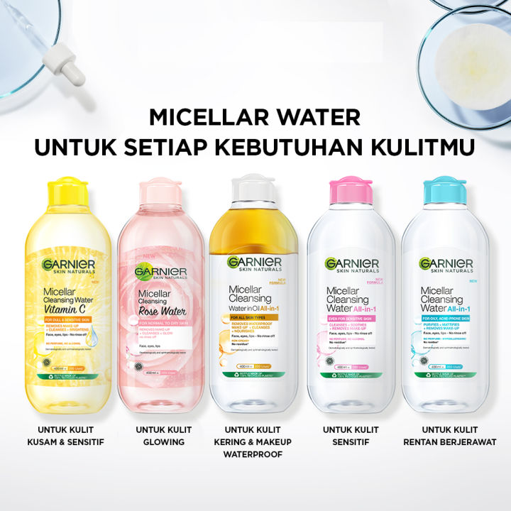 Garnier Micellar Water / Garnier Micellar Pink / Blue / Yellow ...