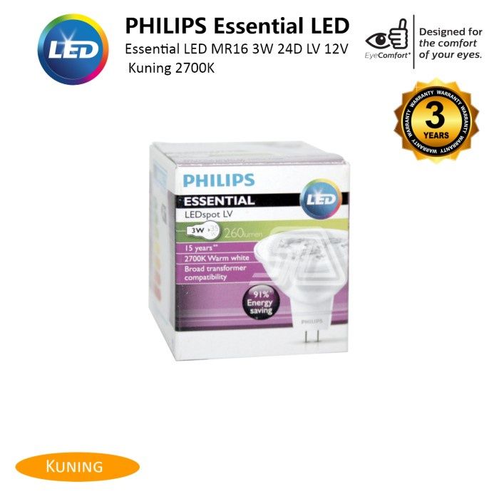Lampu Philips ESSENTIAL LED 3-35W MR16 24D Kuning 2700K | Lazada Indonesia
