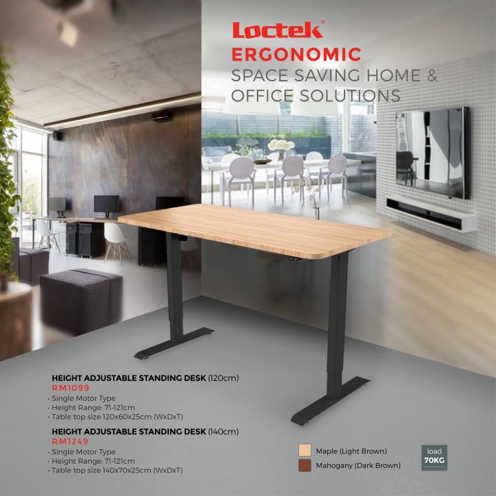 LOCTEK Height Adjustable Ergonomic Standing Desk 120 x 60cm / 140 x ...