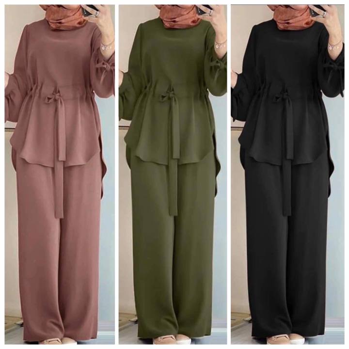 Plus size muslim terno plain terno set ( top and pants ) | Lazada PH