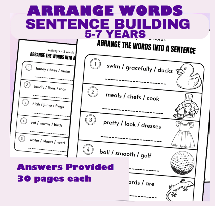 Sentence buiding worksheet sentence structure English worksheet kids ...