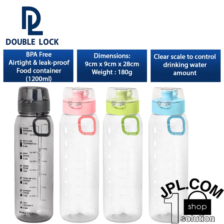 Double Lock Hydration Tracker 1.2L BPA-Free Sports Water Bottle with ...
