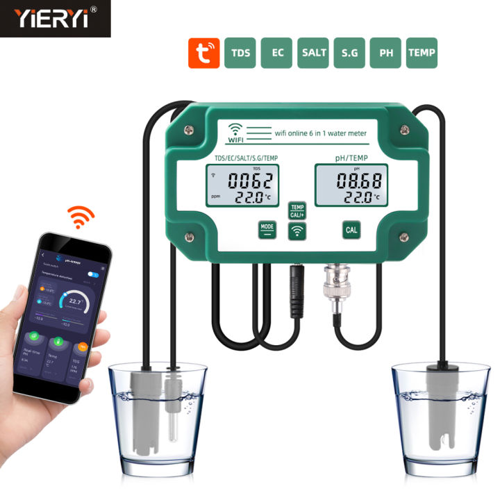 Yieryi Multi-function Water Quality Tester Smart WiFi 6 in 1 PH/EC/TDS ...