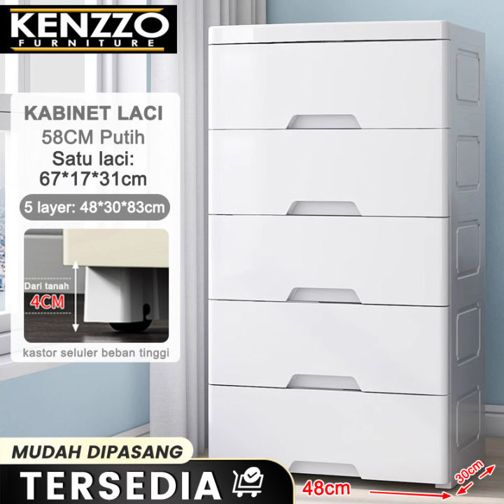 KENZZO Lemari Laci Plastik 48CM Loker Pakaian Laci Plastik Kabinet ...