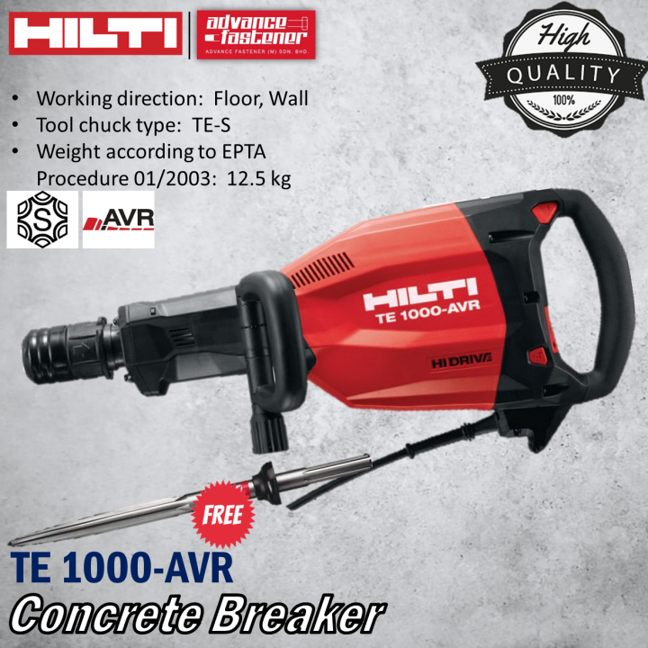 HILTI TE 1000-AVR Concrete Breaker Demolition Hammer 1750W 26J *FREE HILTI Pointed Chisel | Lazada