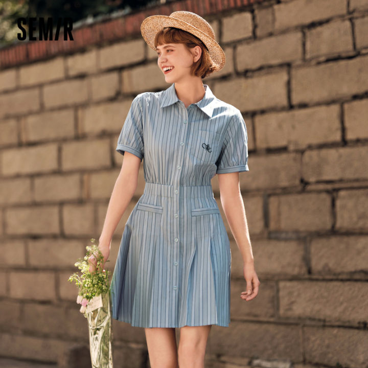 Semir Dress Women Lapel Pleated Short Temperament And Elegant 2024 New