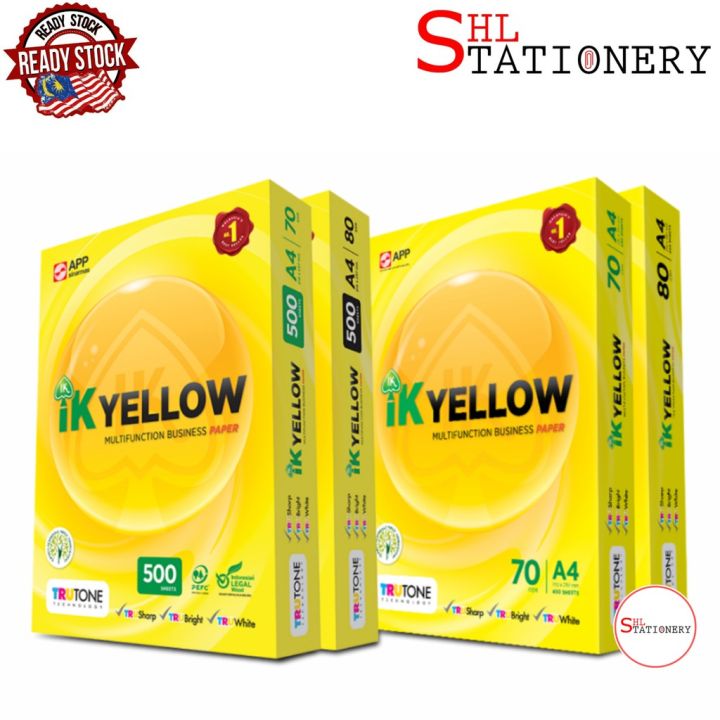 IK Yellow A4 Paper 70gsm / 80gsm 450 /500 Sheets Kertas A4 Multifunction Business Photocopy ...