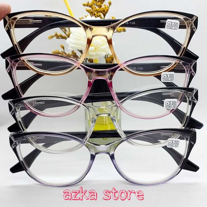 Kacamata baca wanita model cat eye lensa plus rabun dekat frame plastik ...