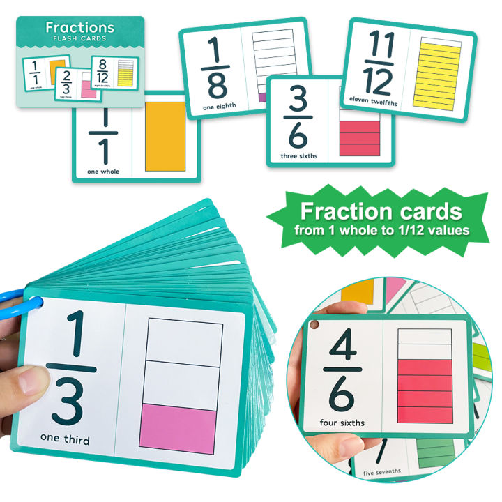 35PCS Fraction Educational Learning Toy Math Flash Cards for Kids ...