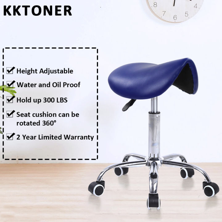 KKTONER Rolling Saddle Stool PU Leather Swivel Adjustable Rolling Stool with Wheels Salon Chair ...