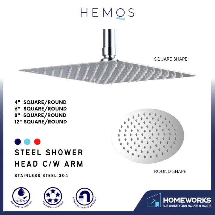 HEMOS BATHROOM 4'' 6'' 8'' 12'' SUS 304 ULTRA THIN RAINFALL SHOWER HEAD ...
