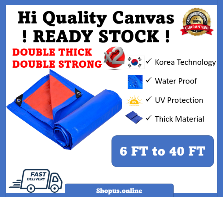 Canvas Tebal 6FT to 40FT Waterproof Canvas Tarpaulin Sheet Kanvas Biru ...