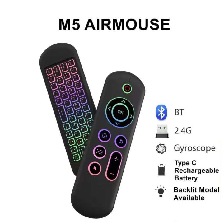 M5 2 in 1 Rechargeable Bluetooth Air Mouse Keypad Backlight 2.4G + 5.2 ...