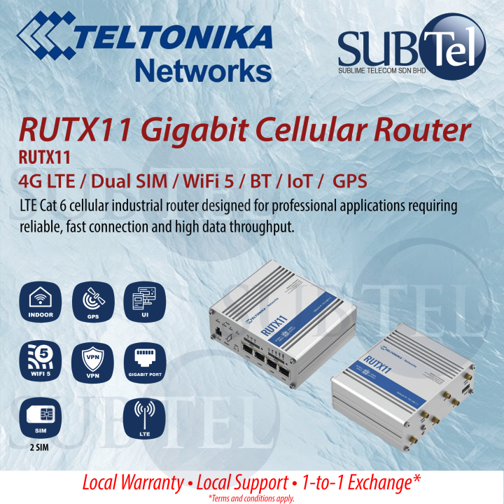 Teltonika RUTX11 Gigabit Cellular Router 4G LTE CAT6 Dual-SIM Auto ...