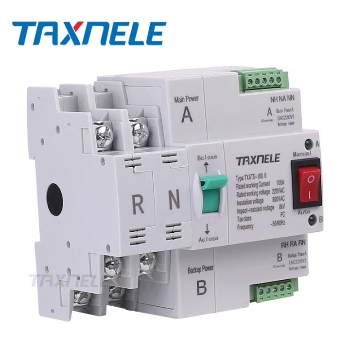 ATS Dual-Power Automatic Transfer Switch 2P 4P 100A Circuit Breaker MCB AC 230V Household 35mm ...