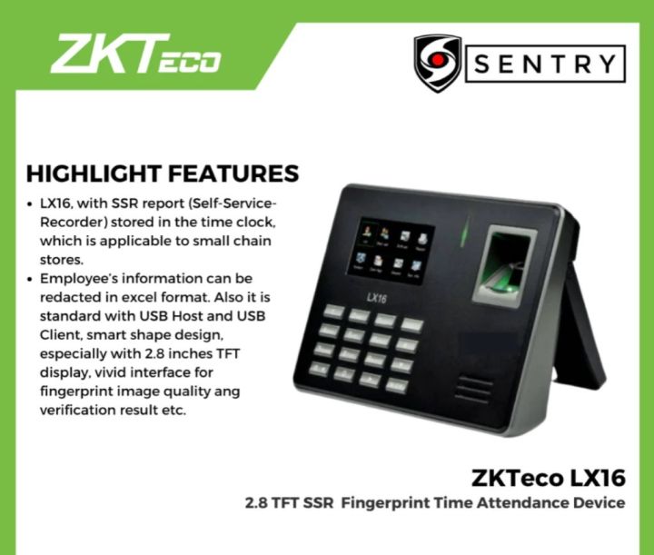 ZKTeco LX16 Biometrics Fingerprint Time Attendance Device with SSR ...