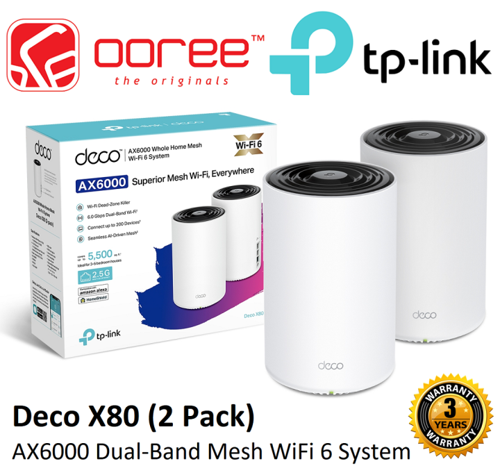 TP-LINK DECO X80 AX6000 DUAL-BAND MESH WI-FI 6 WIFI SYSTEM WITH AI-DRIVEN MESH, SEAMLESS ROAMING ...