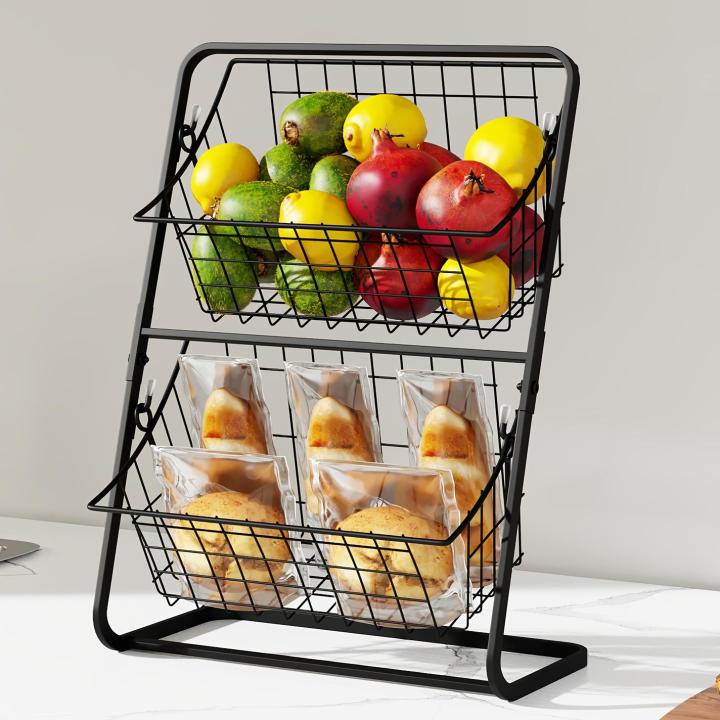 Multi-tier black floor kitchen vegetable shelves household fruits and ...