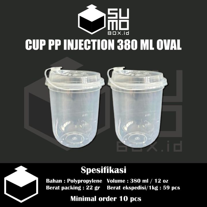 [1 PAK ISI 25 PCS] Thinwall Gelas Plastik 380ml Oval + Tutup PP Cup ...