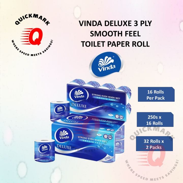 Vinda Deluxe 3 Ply Smooth Feel Toilet Paper Roll / 16 Rolls Per Pack ...
