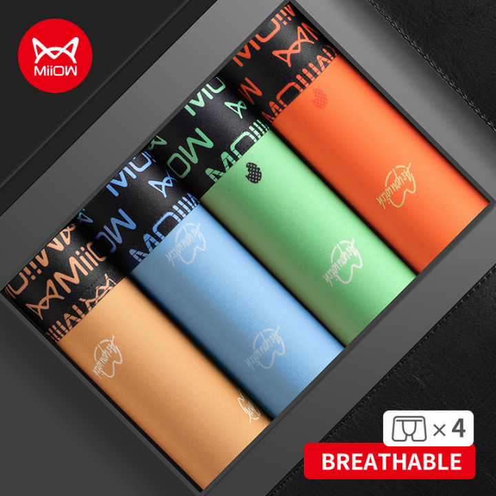 MiiOW 4Pcs Boxers Men Underwear Breathable Innerwear Printing Man Boxer ...