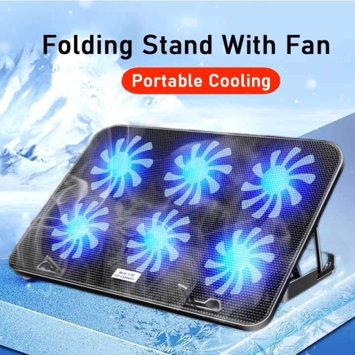 6 Fan Adjustable Foldable Laptop Cooler Pad 9-17 Led Light Height ...