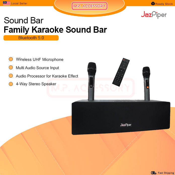 Jazpiper Family Karaoke Sound Bar With Two Wireless Microphone 4-Way ...