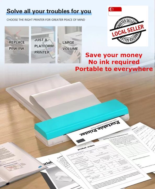 A4 Portable bluetooth wireless printer,no ink or cartridge needed ...