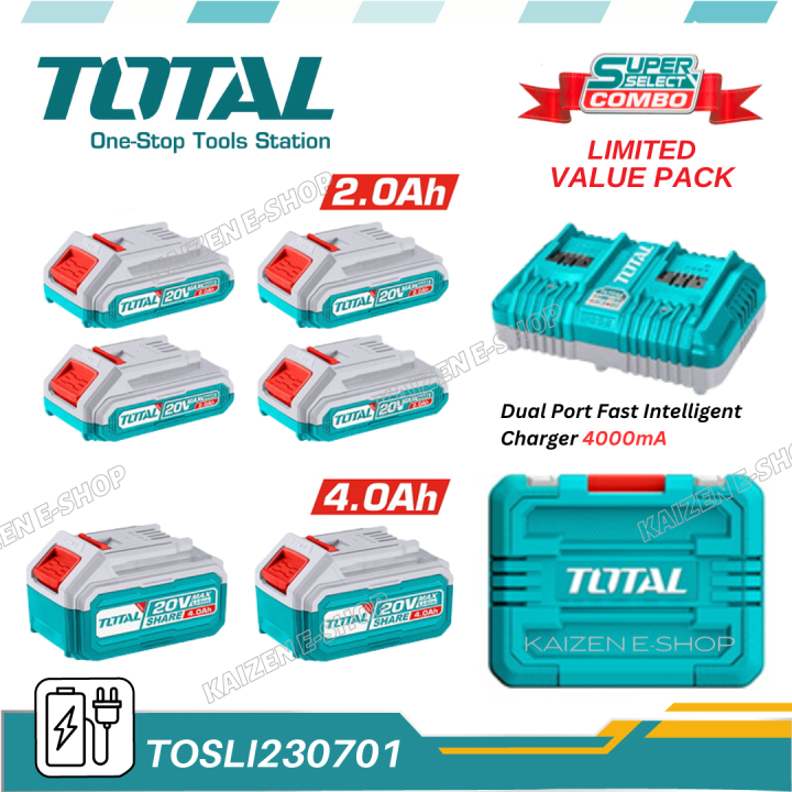 TOTAL P20s 20V Li-Ion Battery & Charger Kit Combo Set ( TOSLI230701 ...