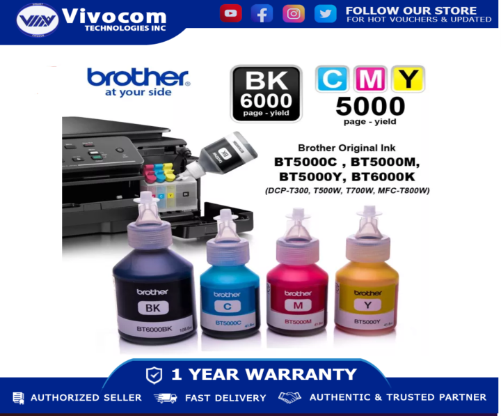 Brother Ink (Original) Set of 4 (BT6000BK Black / BT5000 Magenta,Yellow,Cyan) for Brother DCP ...