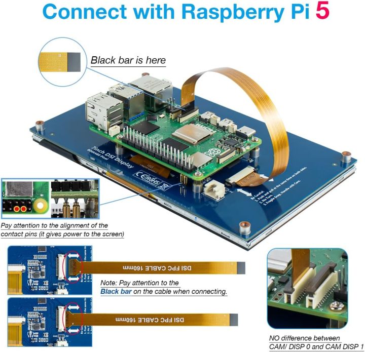 7 inch touchscreen IPs DSI Display compatible with Raspberry Pi 5/4/3 ...