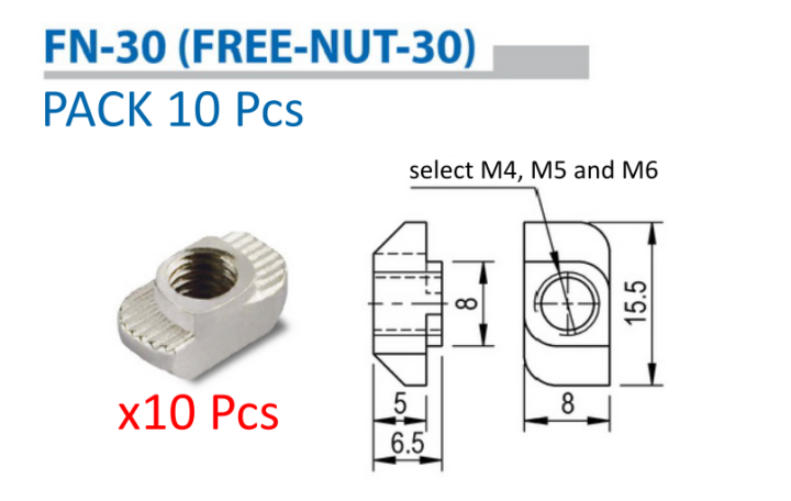 FREE-NUT-30-M6 PACK 10 PCS (NUT for ALUMINIUM PROFILE 30 mm) อลูมิเนียม ...