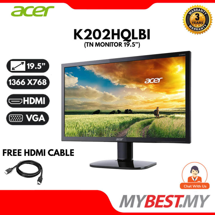 ACER K202HQL MONITOR 20 INCH , 60HZ , HD , VGA , HDMI | Lazada