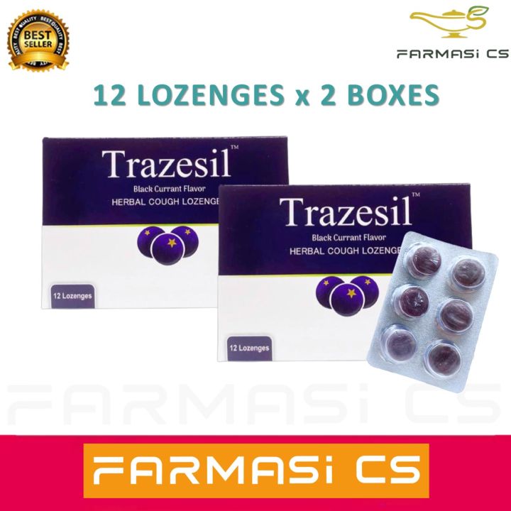 Trazesil Blackcurrant Flavour Herbal Cough 12 Lozenges x 2 Boxes EXP:03 ...