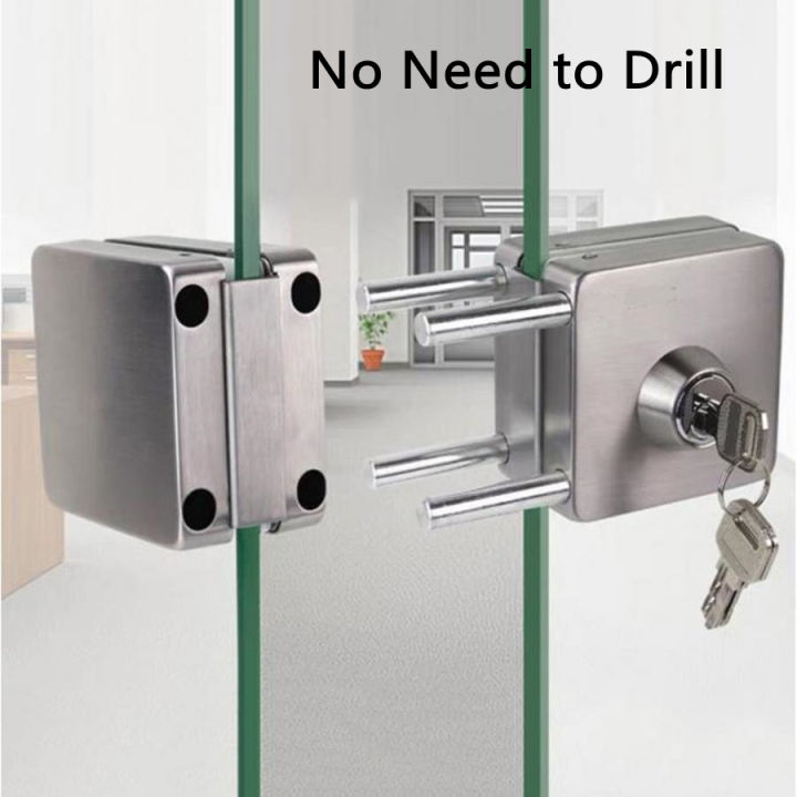 Stainless Steel 10-12mm Glass Door Lock Double Sides Open No Drilling ...