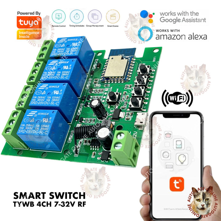 Smart Switch 4CH Automatic door USB 5V/DC7-32V Tuya App Home Self ...