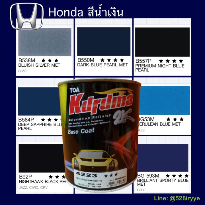 TOA KURUMA สีพ่นรถยนต์ ฮอนด้า HONDA สีน้ำเงิน สีคูลูม่าร์ 2K BASE COAT (เคลือบแลกเกอร์ทับหน้า ...